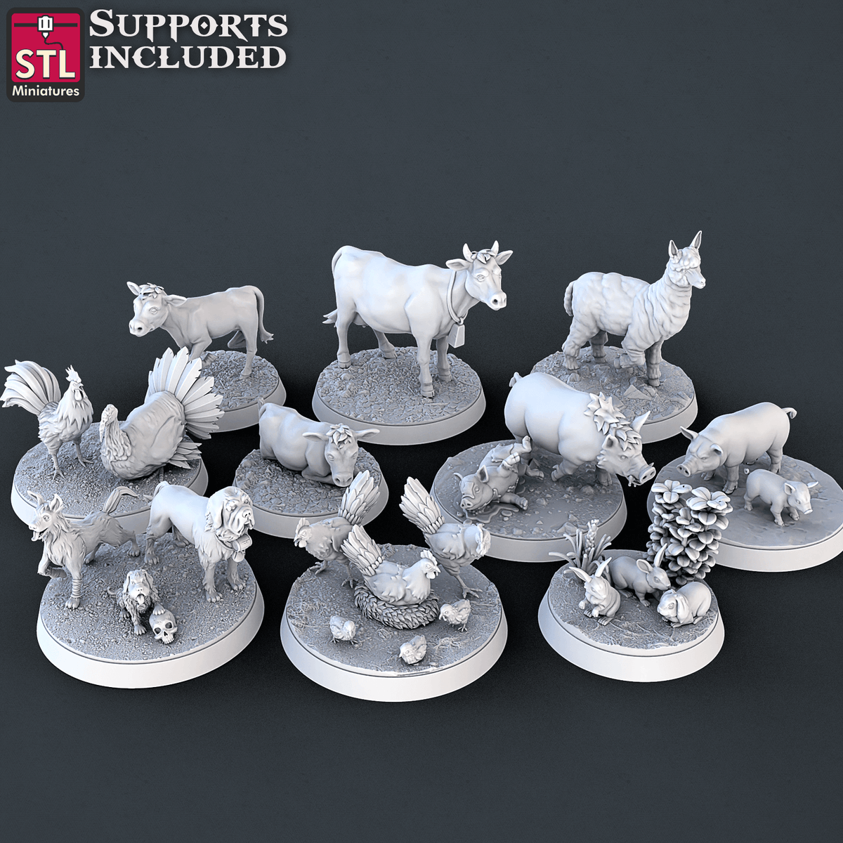 3D Printed STL Miniatures Farm Animals Set | 28 - 32mm War Gaming D&D ...